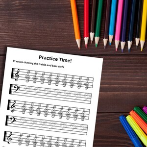 Printable Treble & Bass Clef Practice Sheet: Music Student Worksheet ...
