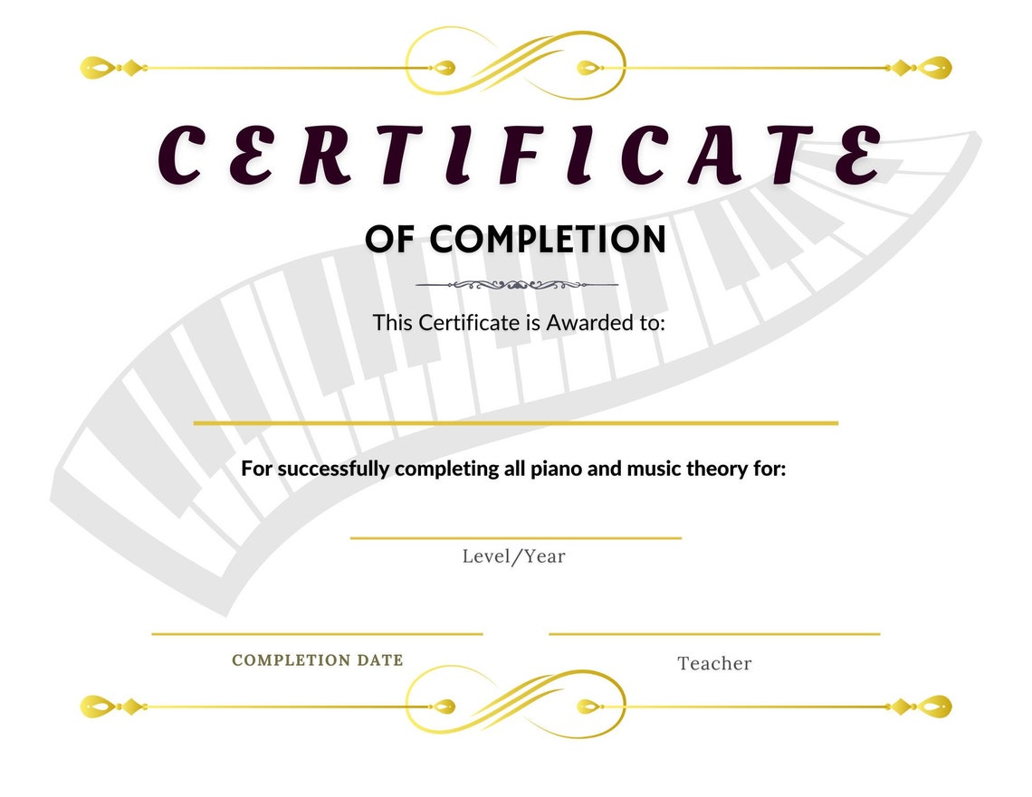 Piano Achievement Certificate - Etsy