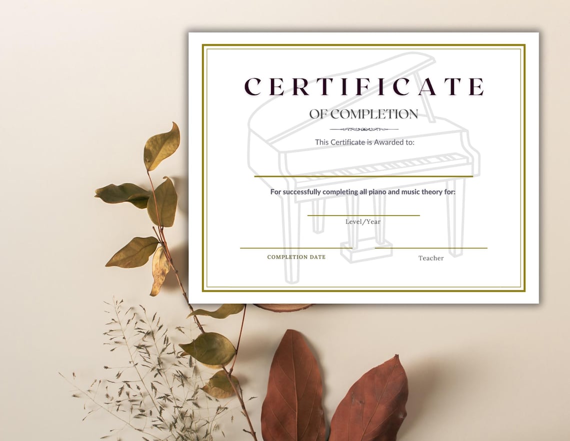 Piano Completion Certificate: Music Student Achievement (PDF) - Etsy