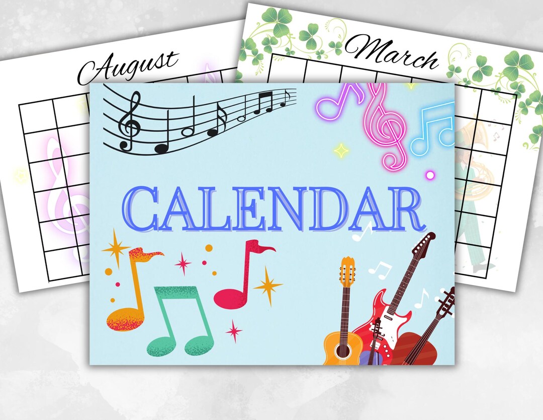 Printable 12 Month Calendar | Cute Music Themed Calendar | Undated ...
