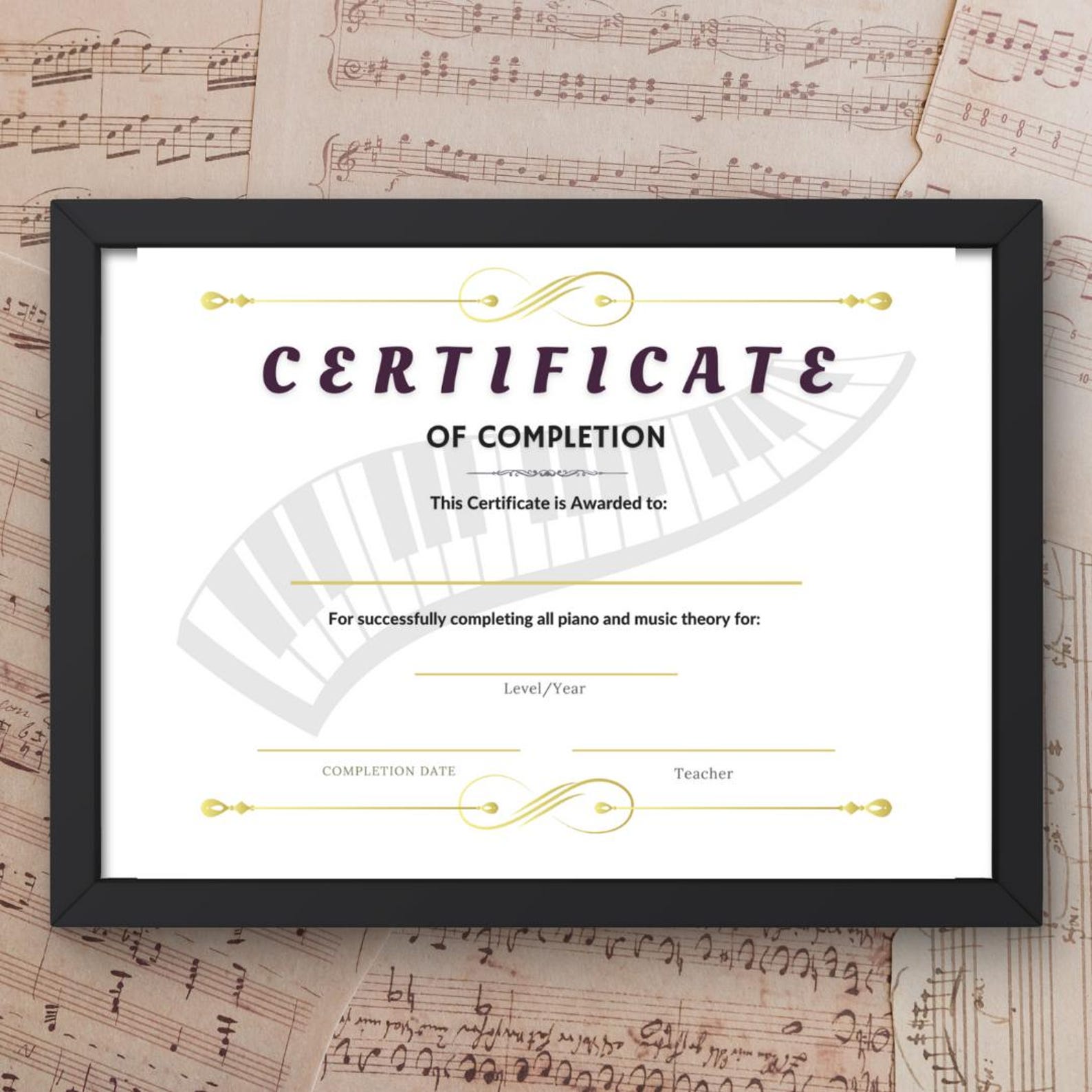Piano Achievement Certificate Printable Certificate for Students Music ...