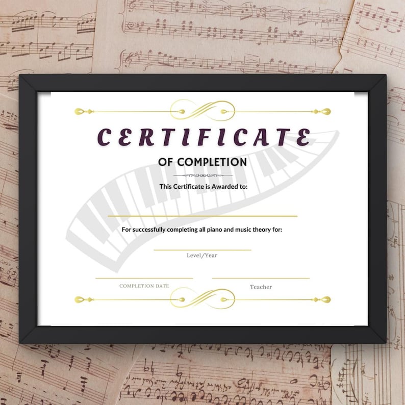 Printable Piano Completion Certificate (PDF) - Etsy