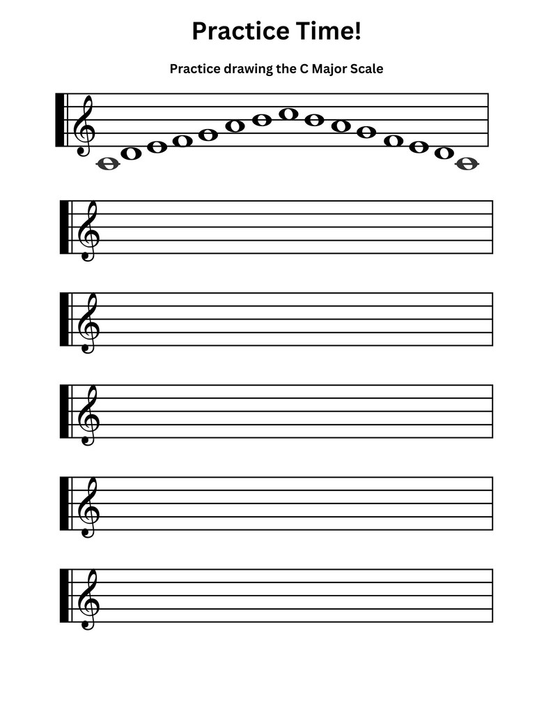 C Major Scale Practice Sheet: Music Student Worksheet (PDF) - Etsy
