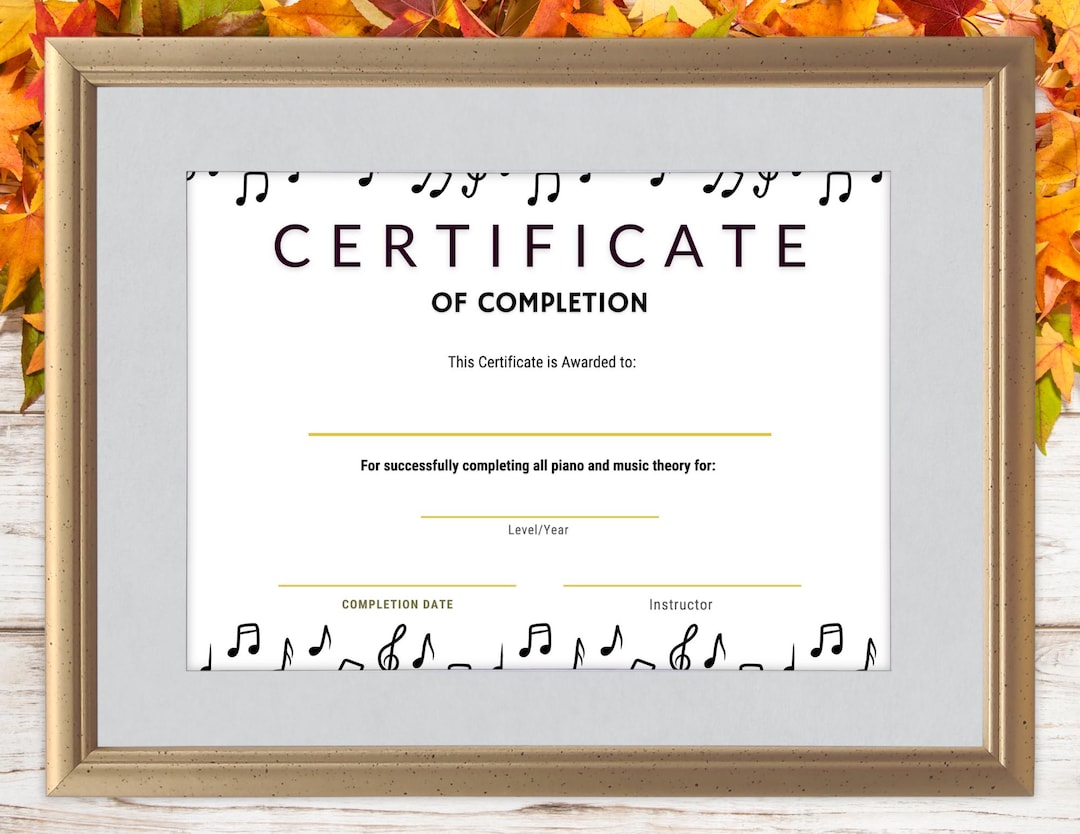 Completion Certificate for Piano Student Printable Music Achievement ...