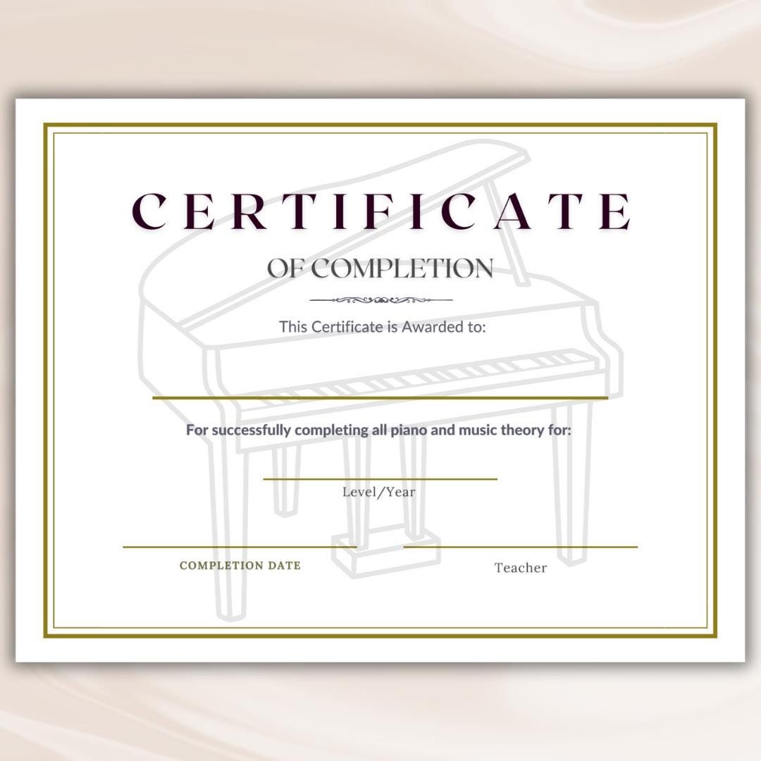 Piano Certificate Printable Achievement Certificate for Music Student ...