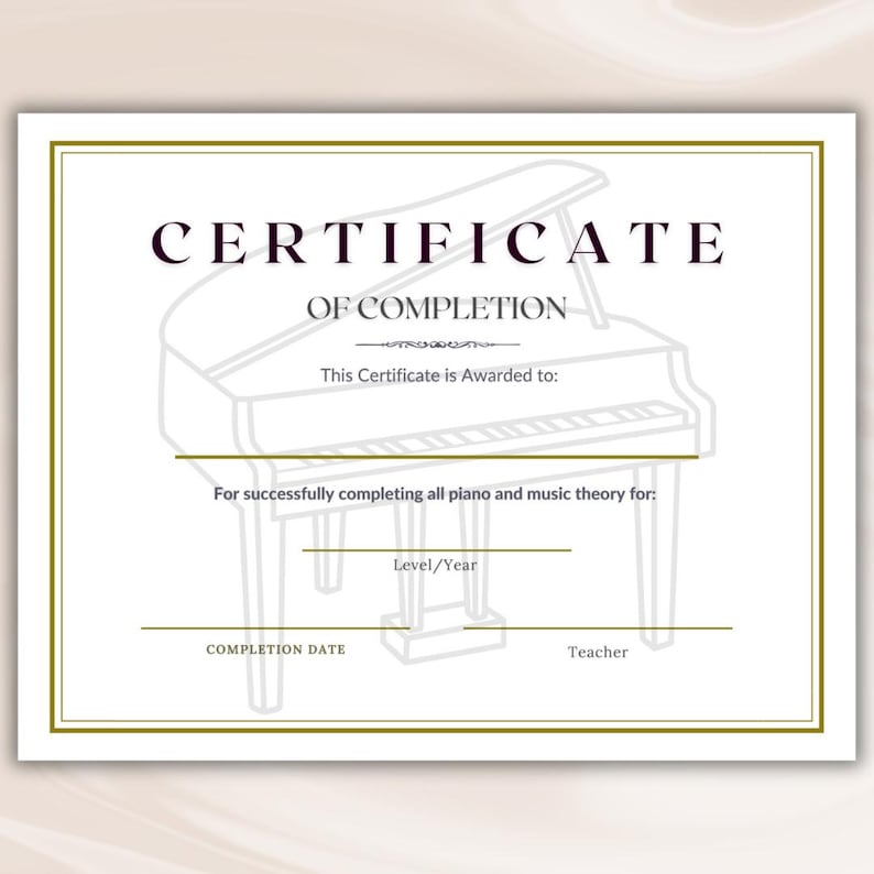 Piano Certificate Printable Achievement Certificate for Music Student ...