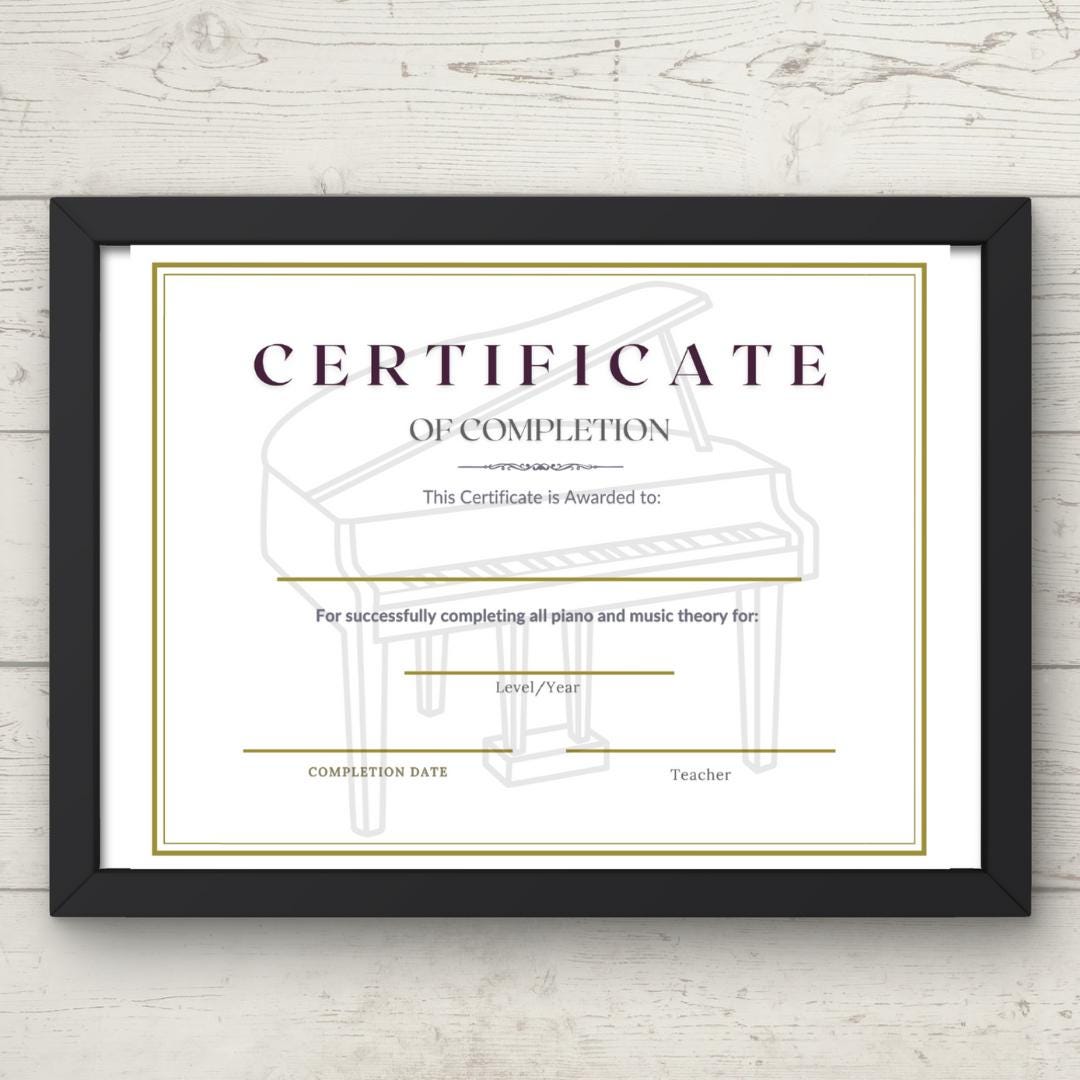 Piano Completion Certificate: Music Student Achievement (PDF) - Etsy