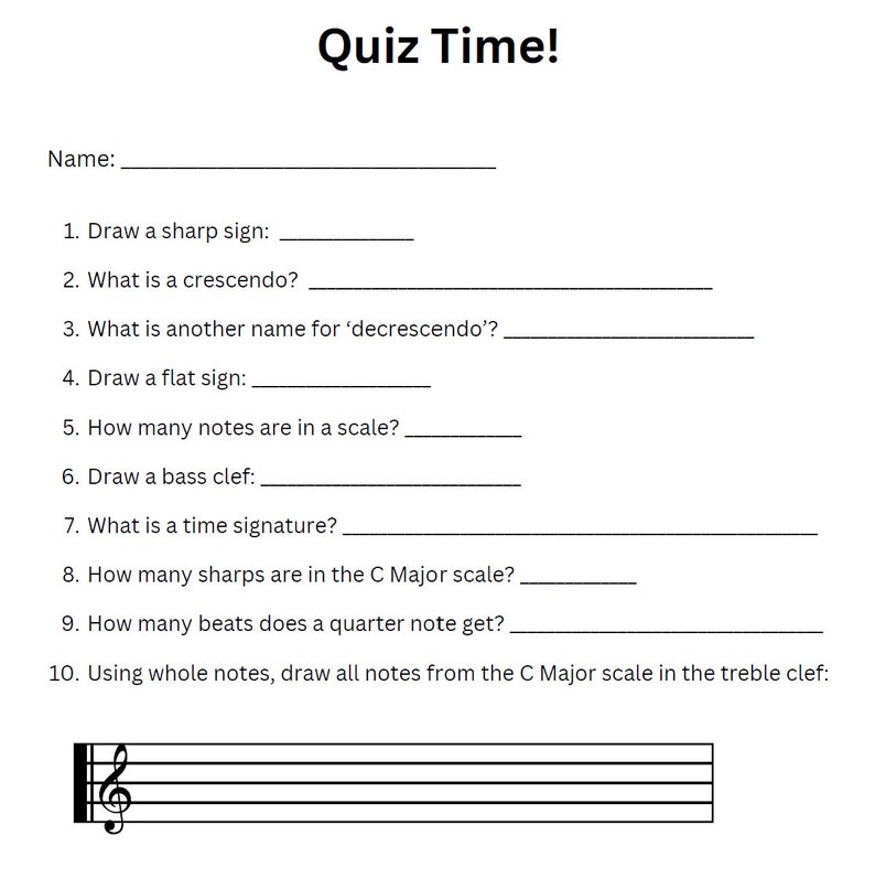 Printable Quiz on Music Theory for Students Piano Theory Quiz Resource ...