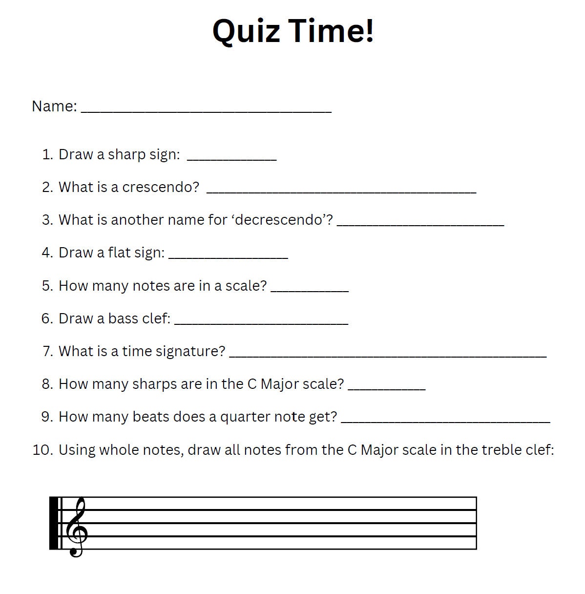 Printable Quiz on Music Theory for Students Piano Theory Quiz Resource ...