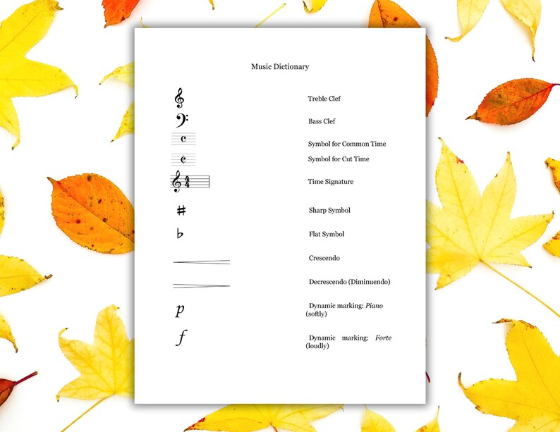 Printable Music Symbol Dictionary: Piano Music Theory Study Sheet (PDF ...