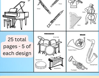 Musical Instruments Coloring Book | Fun Printable Coloring Pages for ...