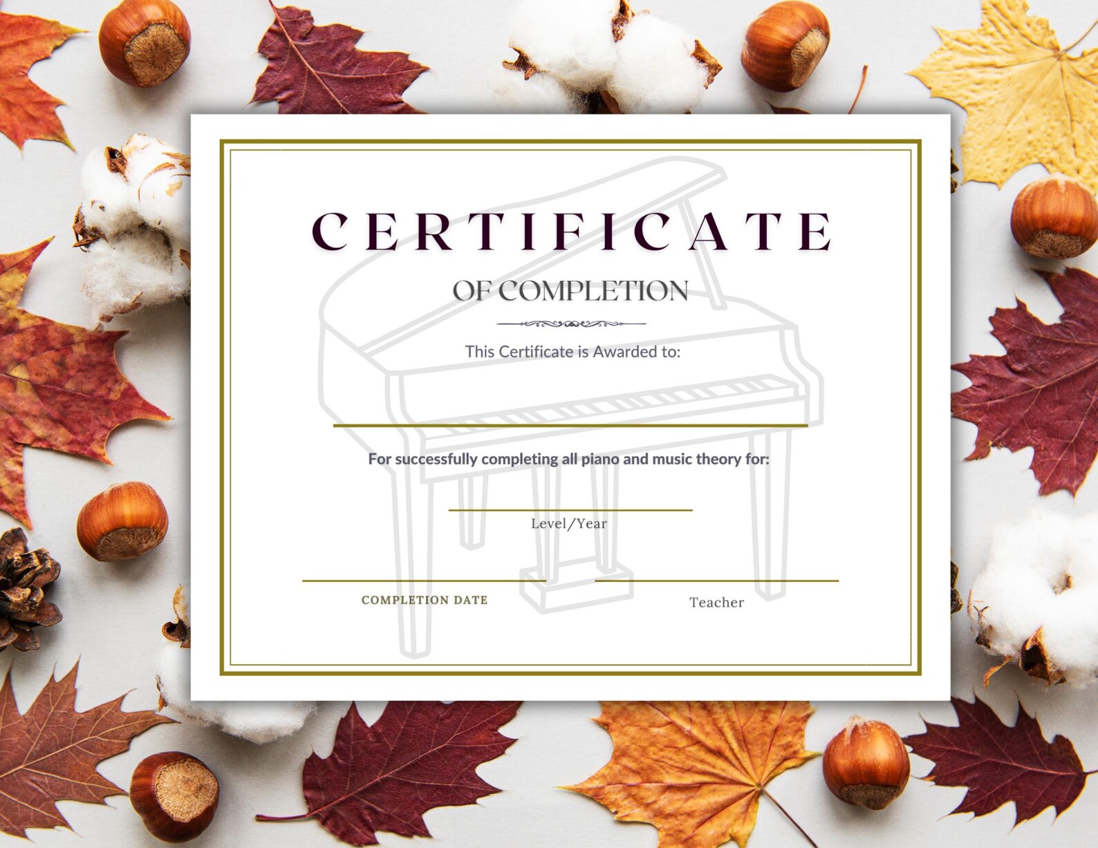 Piano Completion Certificate: Music Student Achievement (PDF) - Etsy