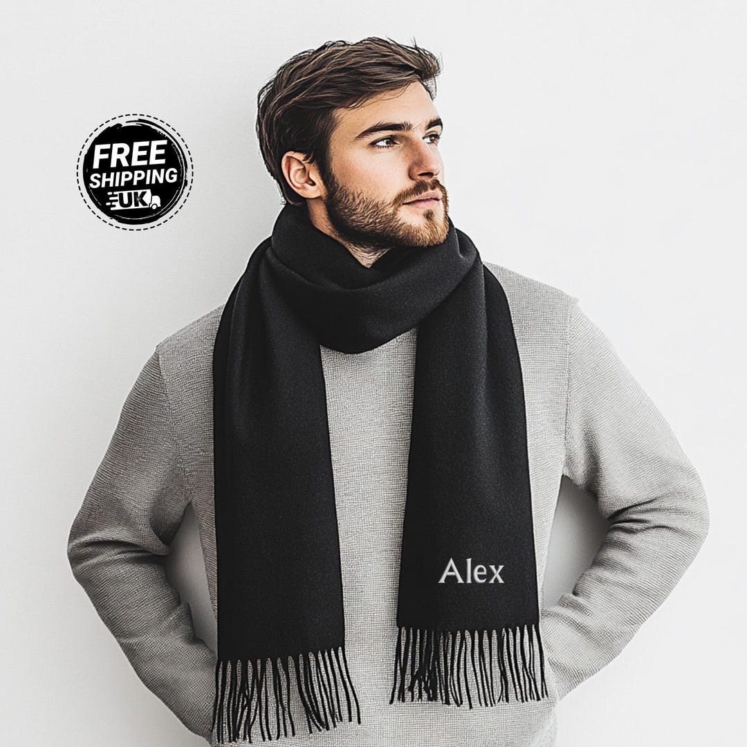 Custom Name Embroidered Scarf, Personalised Monogram Scarf With Tassel ...