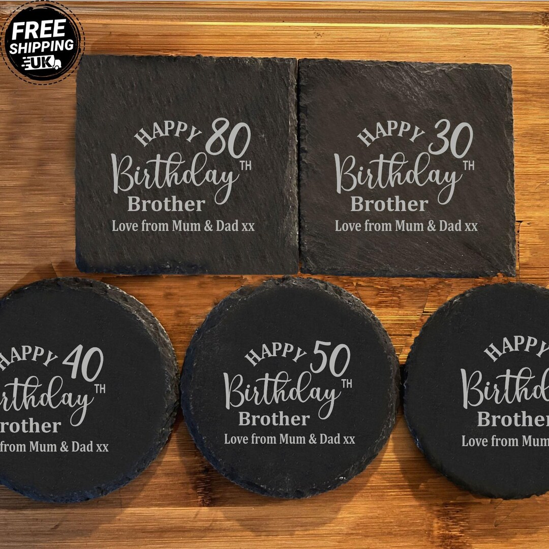 Custom Happy Birthday Slate Coaster, Personalised Text Laser Engraved ...