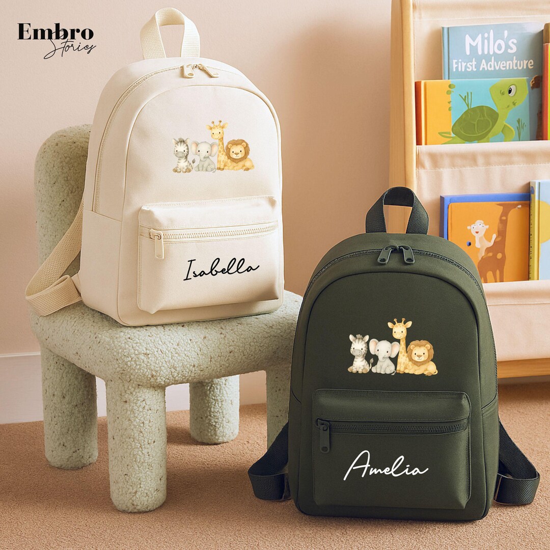 Custom Childrens Safari Backpack, Personalised Kids Name Printed ...