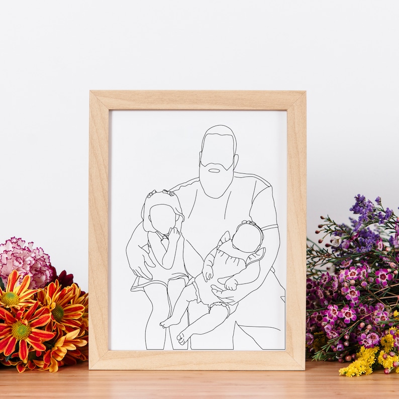 Personalized Family Photo Line Art, Portrait From Photo, Room Wall ...
