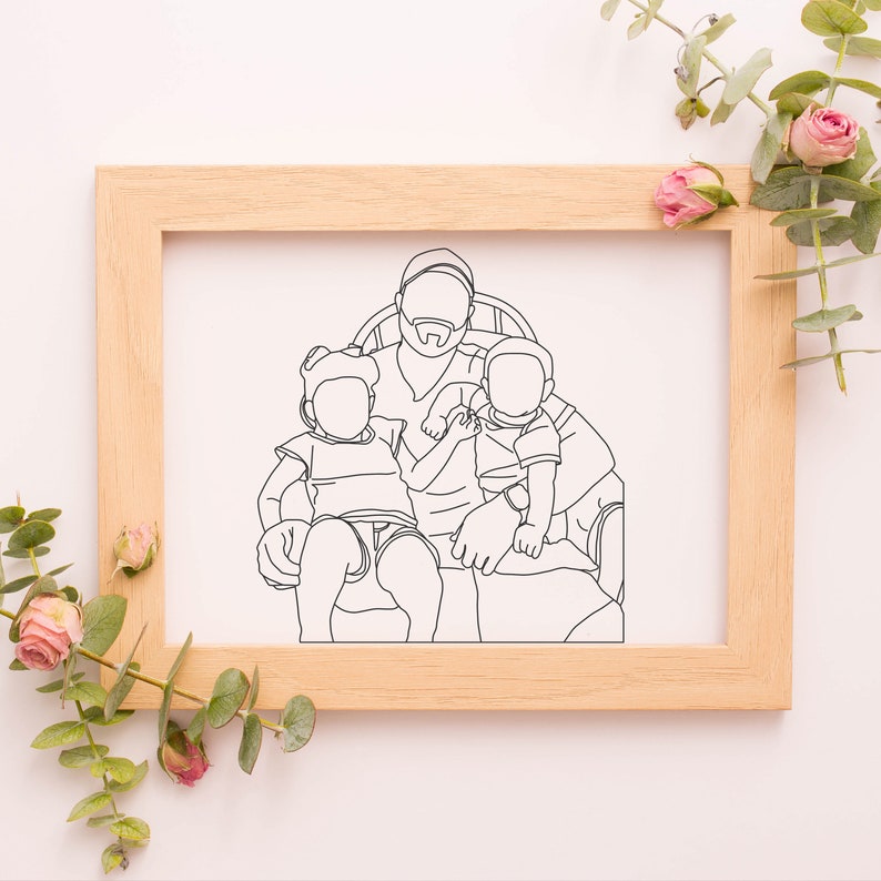 Personalized Family Photo Line Art, Portrait From Photo, Room Wall ...