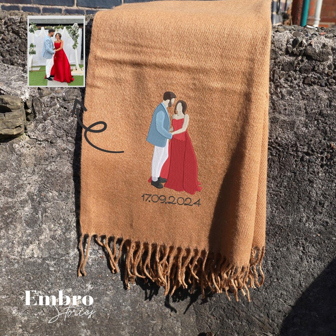 Personalised Couple Portrait Scarf, Valentines Day Couple Matching ...