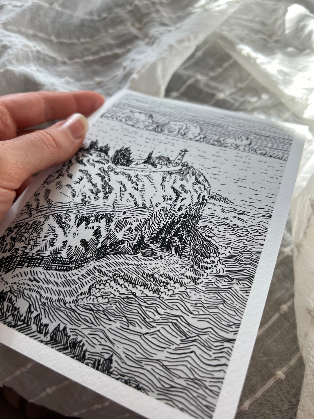 Giclee Pen and Ink Art Print of the Lighthouse in Kauai, Hawaii; Based ...