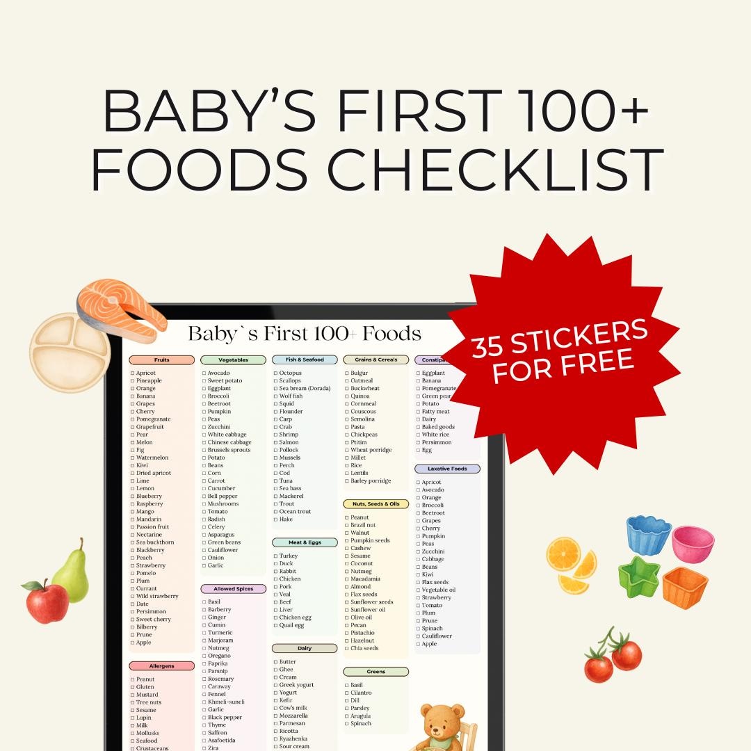 Baby's First Foods Checklist: Weaning Tracker With Watercolor Stickers ...