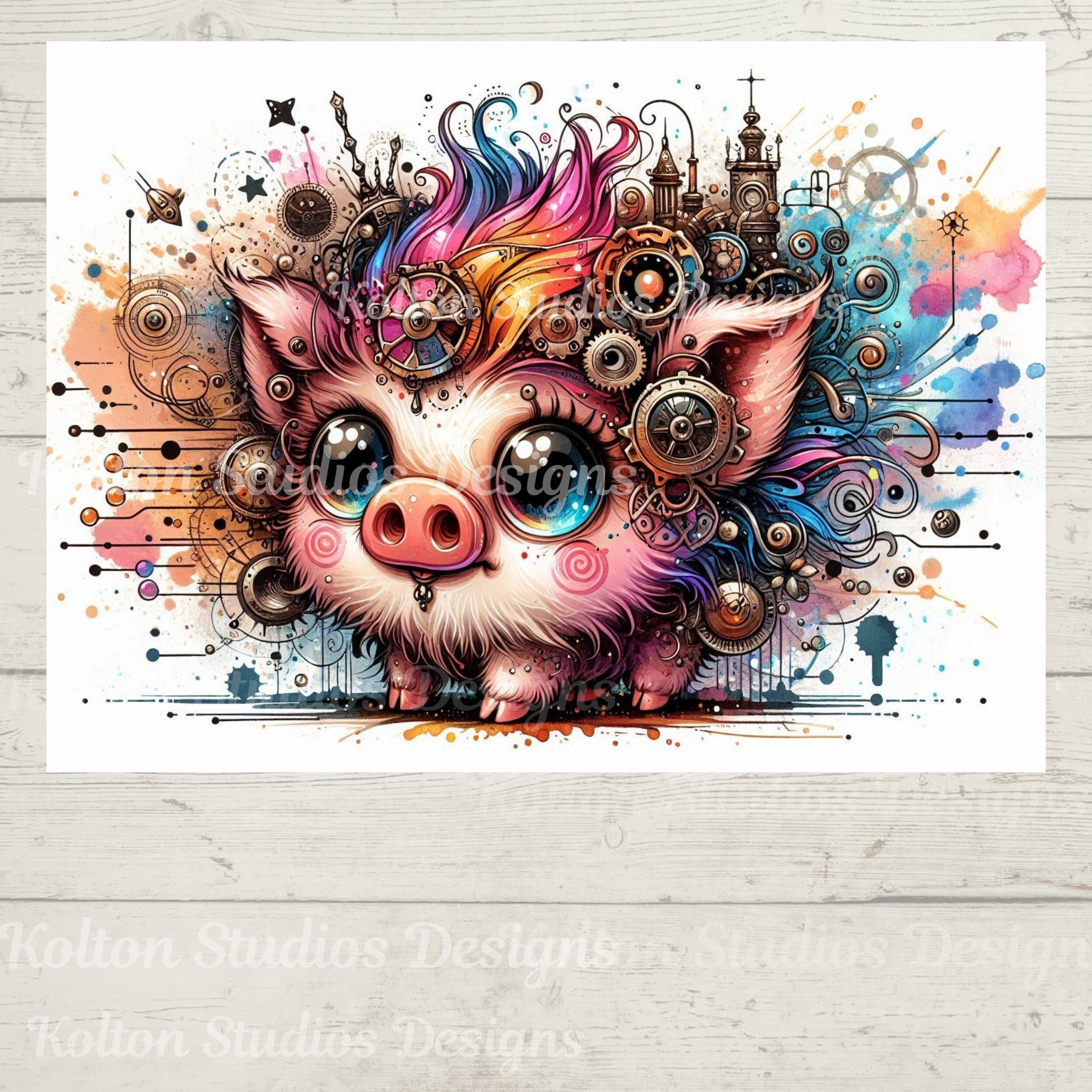 Watercolor Steampunk Pig Art: Whimsical Nursery Decor (digital Download ...
