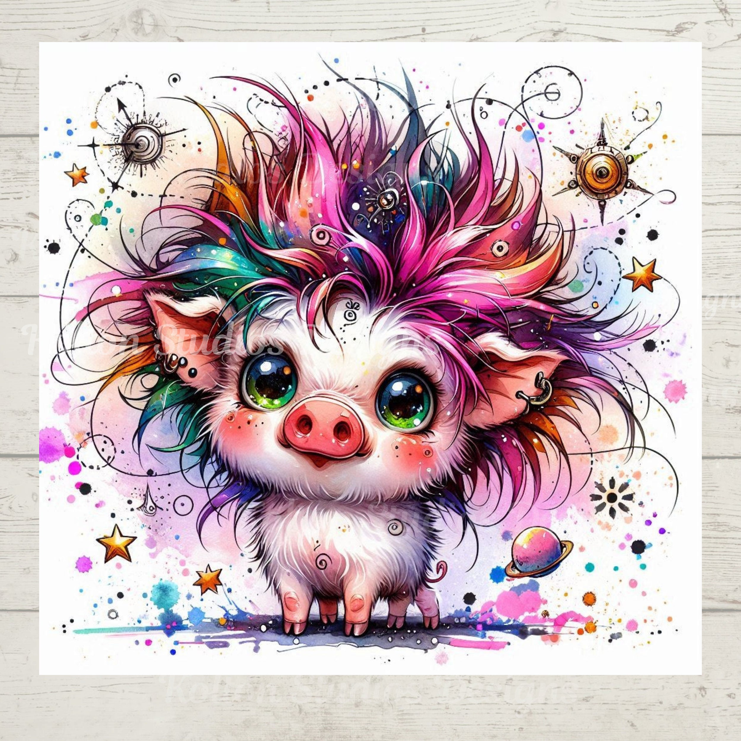 Watercolor Steampunk Pig Art: Whimsical Nursery Decor (digital Download ...