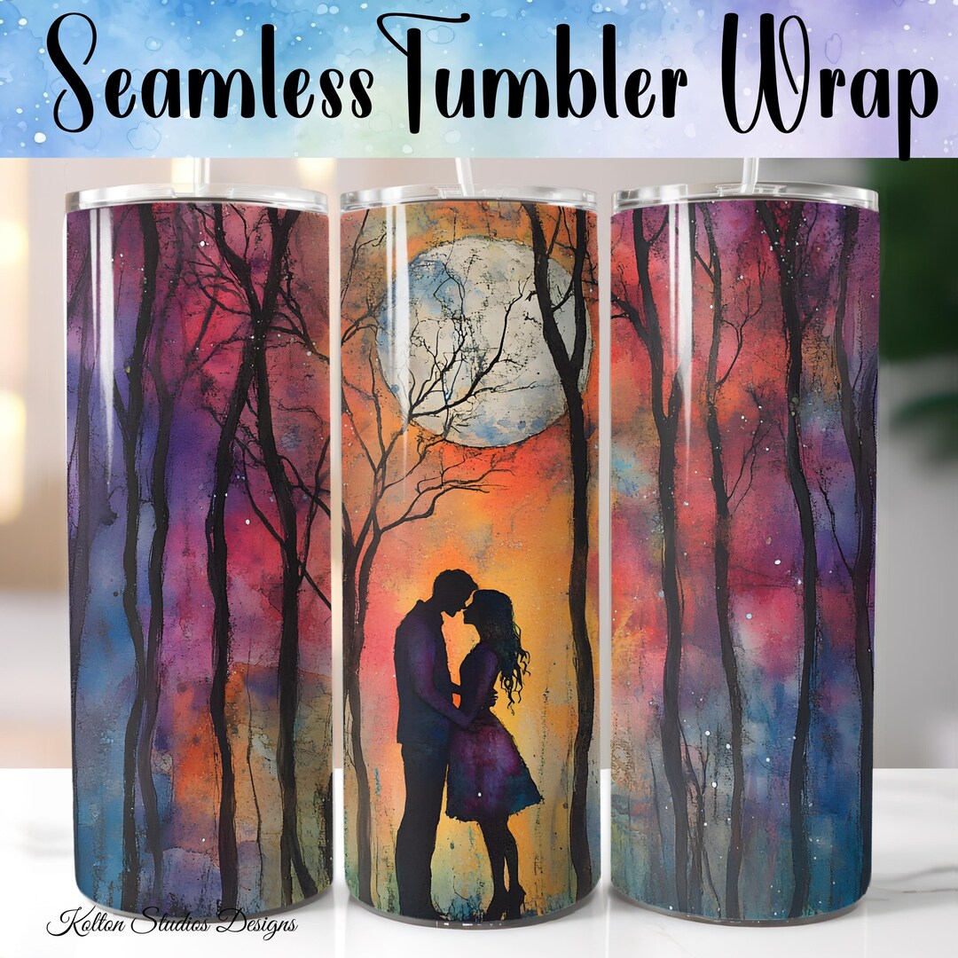 Romantic Forest Moonlight Silhouette Tumbler Wrap, Couple Love Under ...