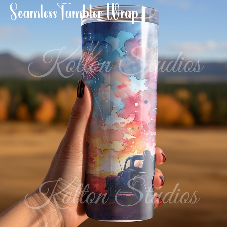 Watercolor Couple in Truck, Fireworks Tumbler Wrap (digital) - Etsy