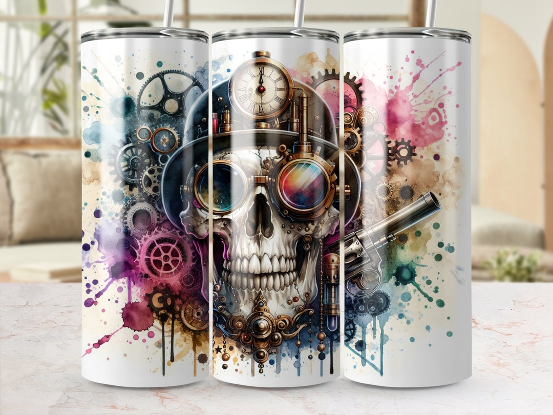 Steampunk Skull Tumbler Wrap: Vintage Clockwork Design (digital ...