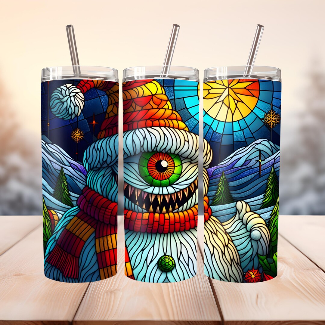 Stained Glass Cyclops Snowman Tumbler Wrap, Unique Holiday Monster ...