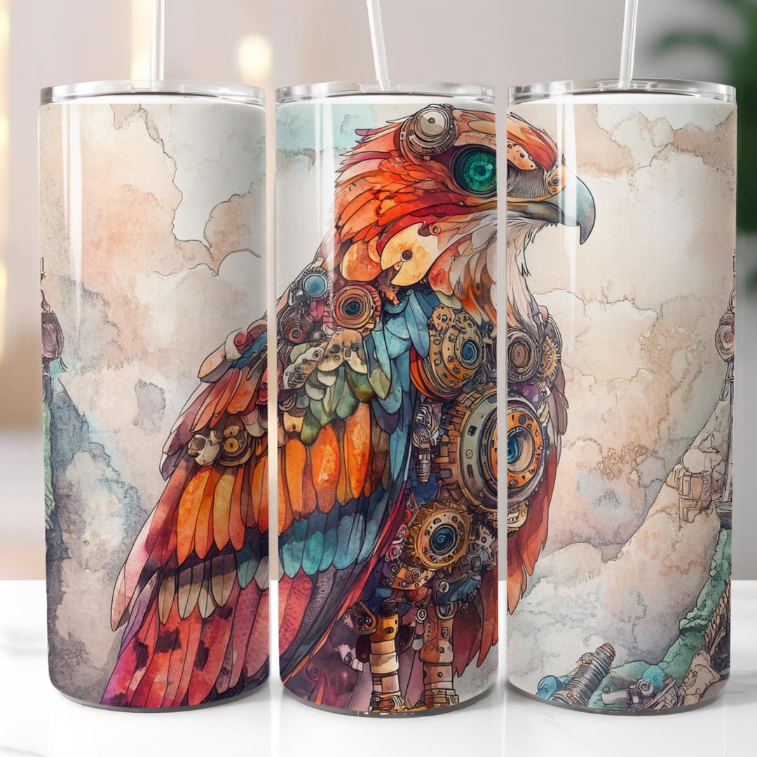Steampunk Hawk, Mechanical Hawk, Falcon Digital Tumbler Wrap, Bird of ...