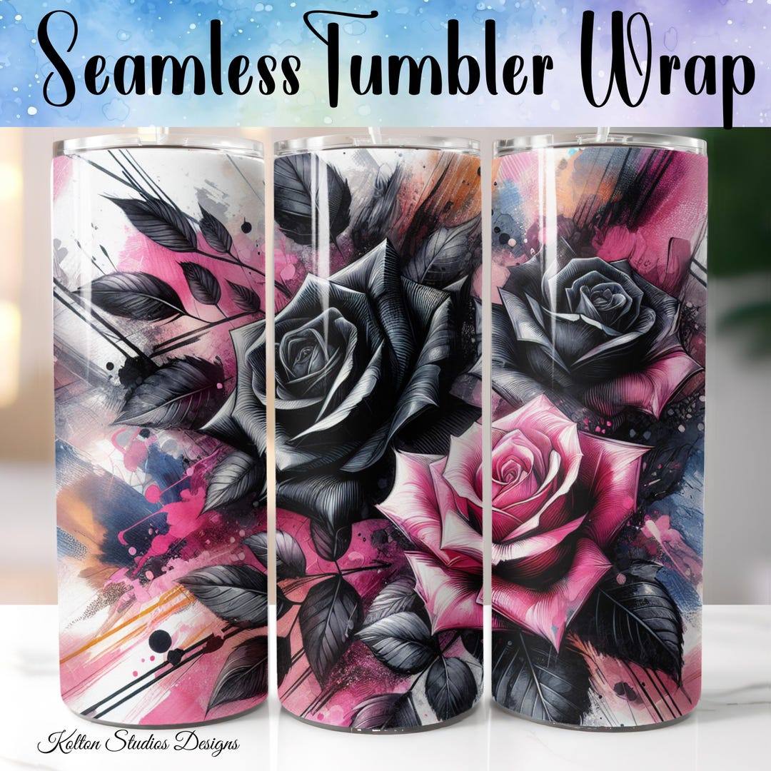 Gothic Pink & Black Roses Tumbler Wrap: Seamless Floral (digital) - Etsy