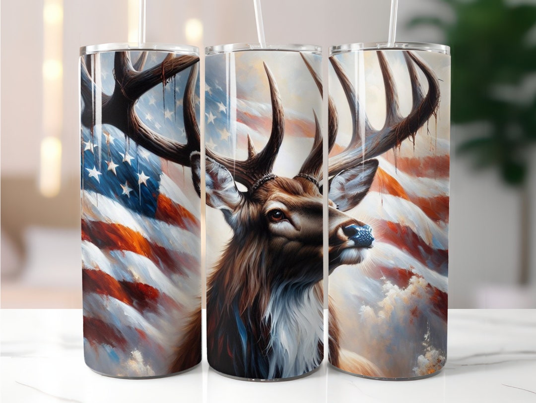 Elk and American Flag, Outdoors Gift, Hunters Gift, Holiday Gift 20 Oz ...