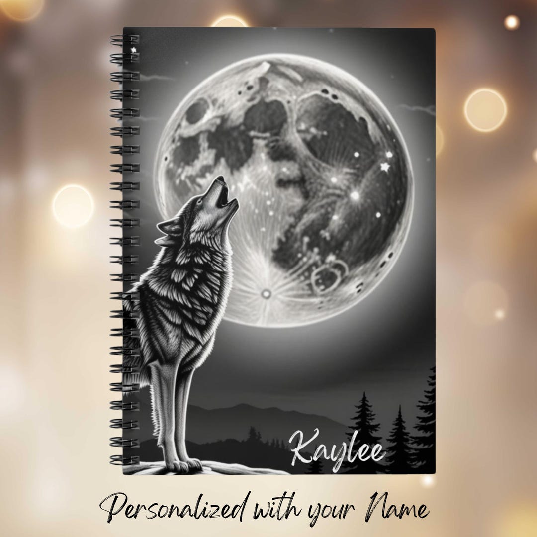 Black, White Wolf Moon, Full Moon Wolf Howling, Personalized Gift ...