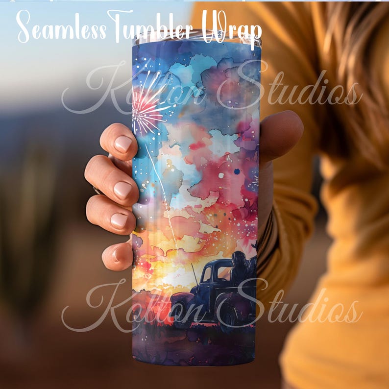 Watercolor Couple in Truck, Fireworks Tumbler Wrap (digital) - Etsy