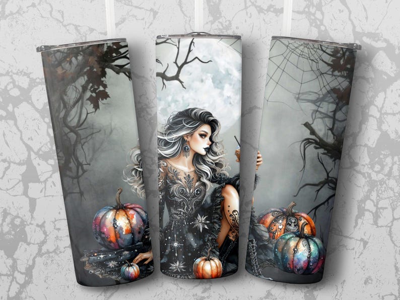 Gothic Halloween Witch Tumbler Wrap, Spooky Fantasy (PNG Digital ...