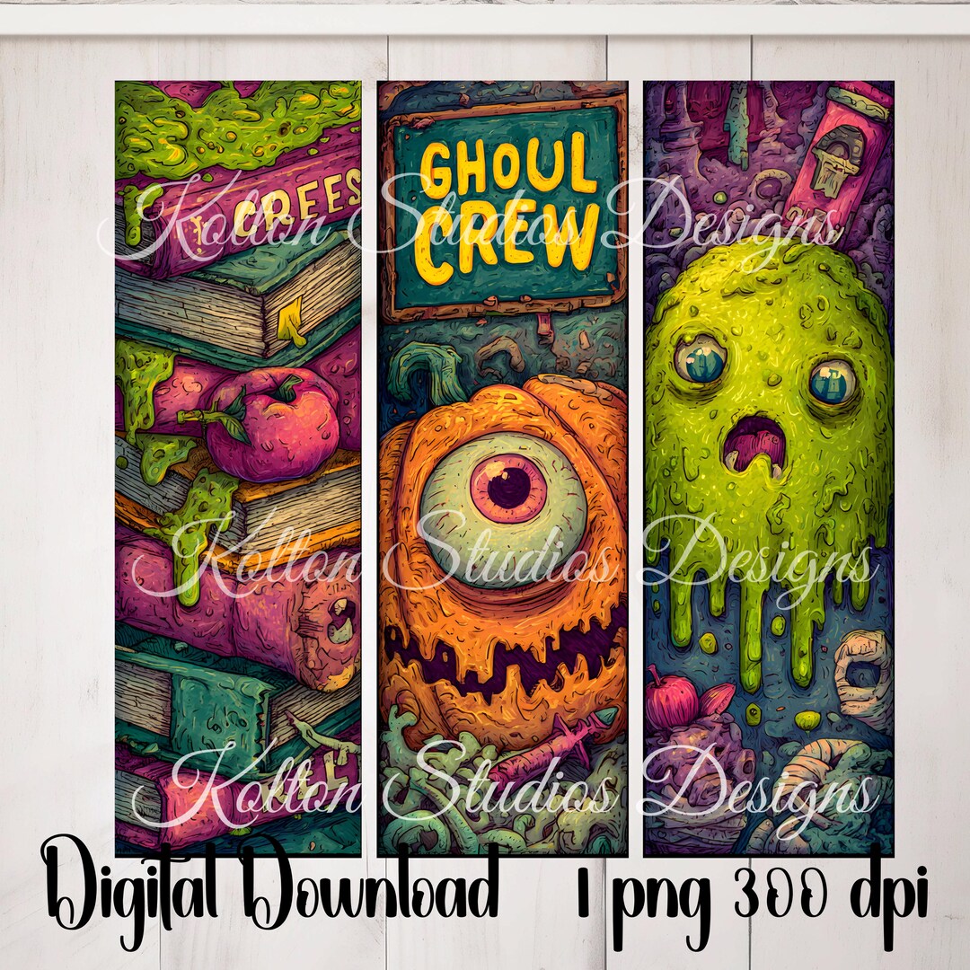 Brush Stroke 3 Panel Ghoul Crew Print, Creepy Books Art, One Eyed ...