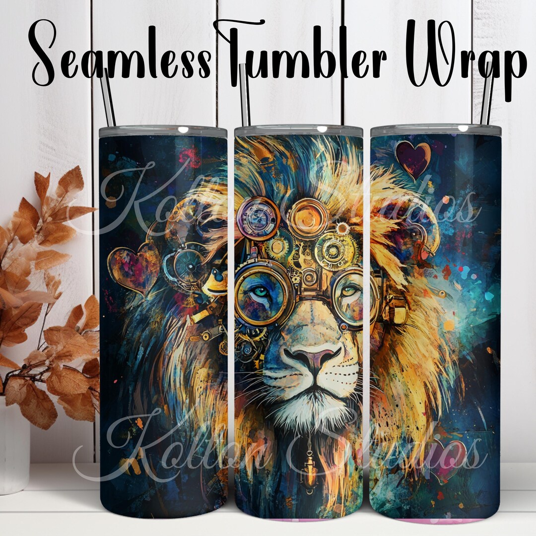 Colorful Steampunk Lion 20oz Digital Seamless Sublimation Tumbler Wrap ...
