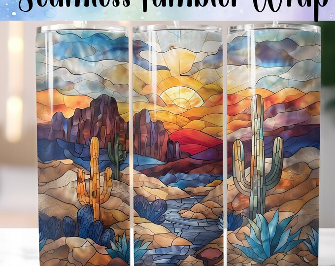 Cactus Desert Stained Glass Sublimation Design High Quality PNG 10inch ...