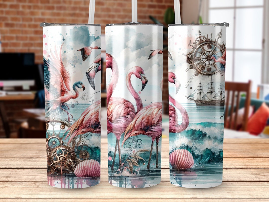 Flamingo Nautical Art, Vintage Ocean Scene, Steampunk Flamingo Design ...