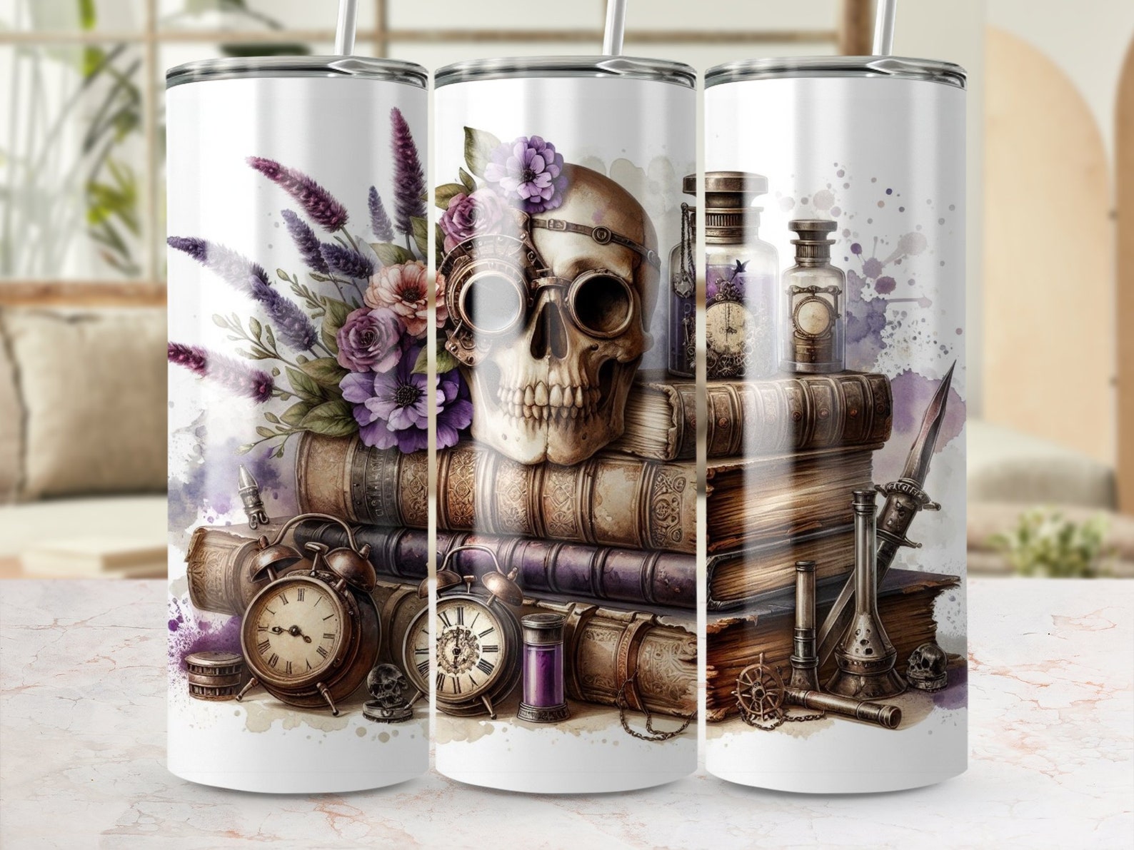 Vintage Steampunk Skull With Books and Flowers Digital Art Print ...