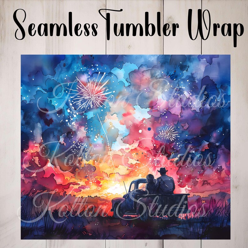 Watercolor Couple in Truck, Fireworks Tumbler Wrap (digital) - Etsy