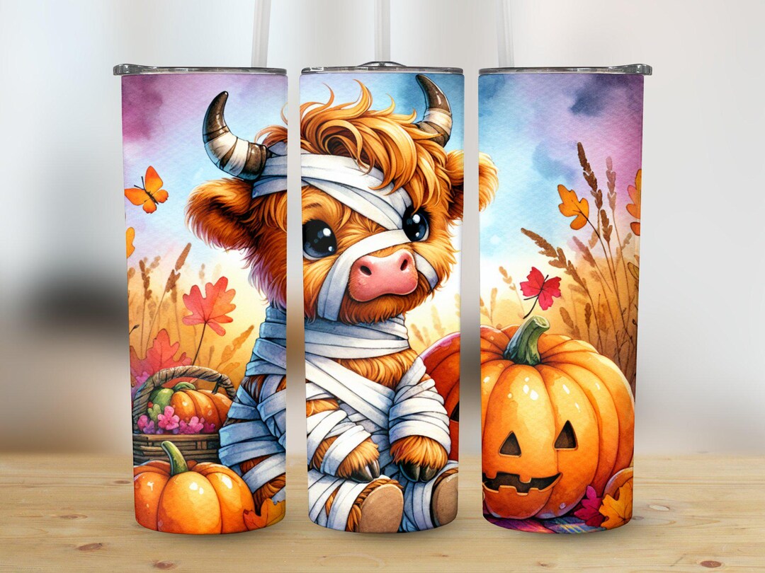Halloween Highland Cow Mummy Tumbler Wrap, Autumn Vibes (digital ...