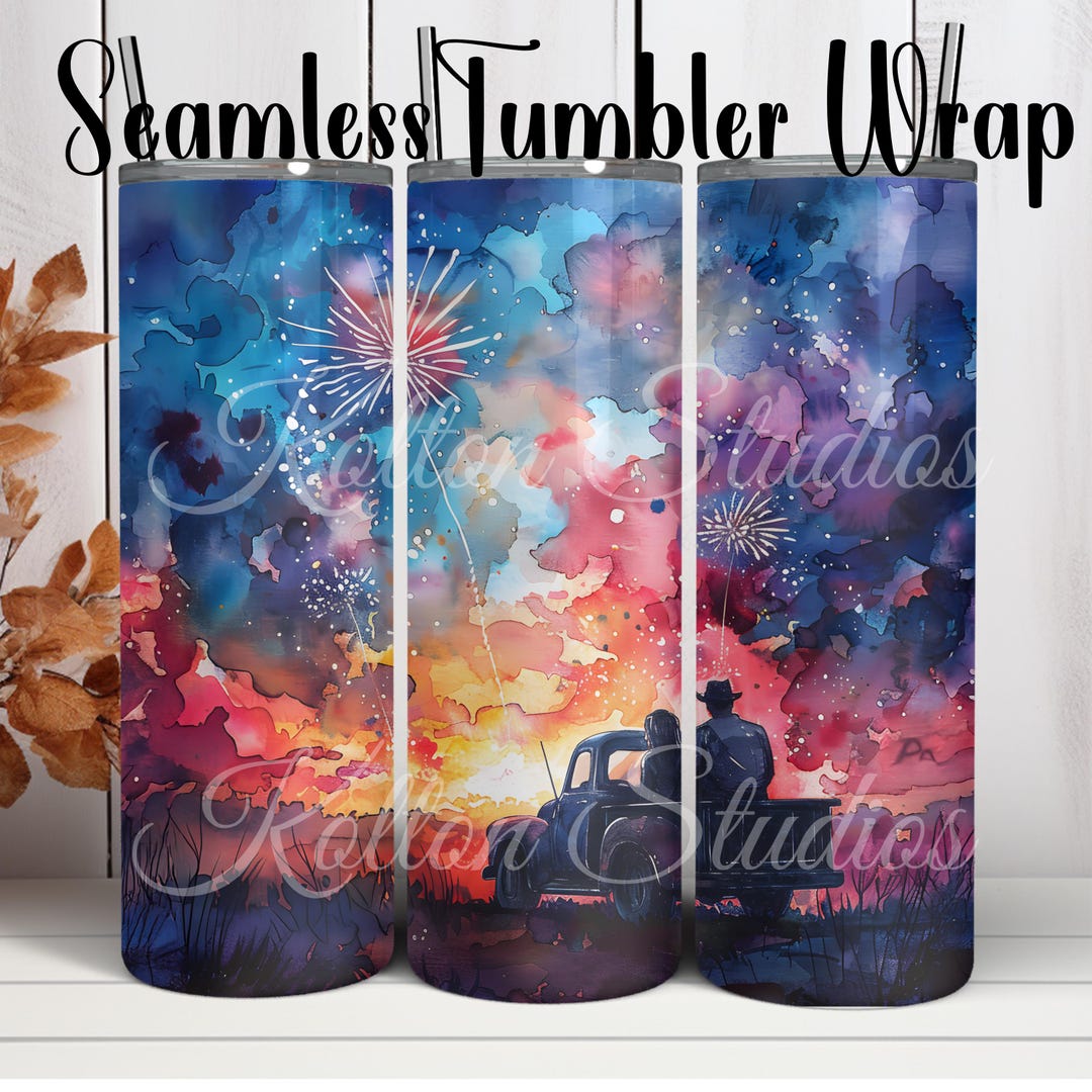 Watercolor Couple in Truck, Fireworks Tumbler Wrap (digital) - Etsy