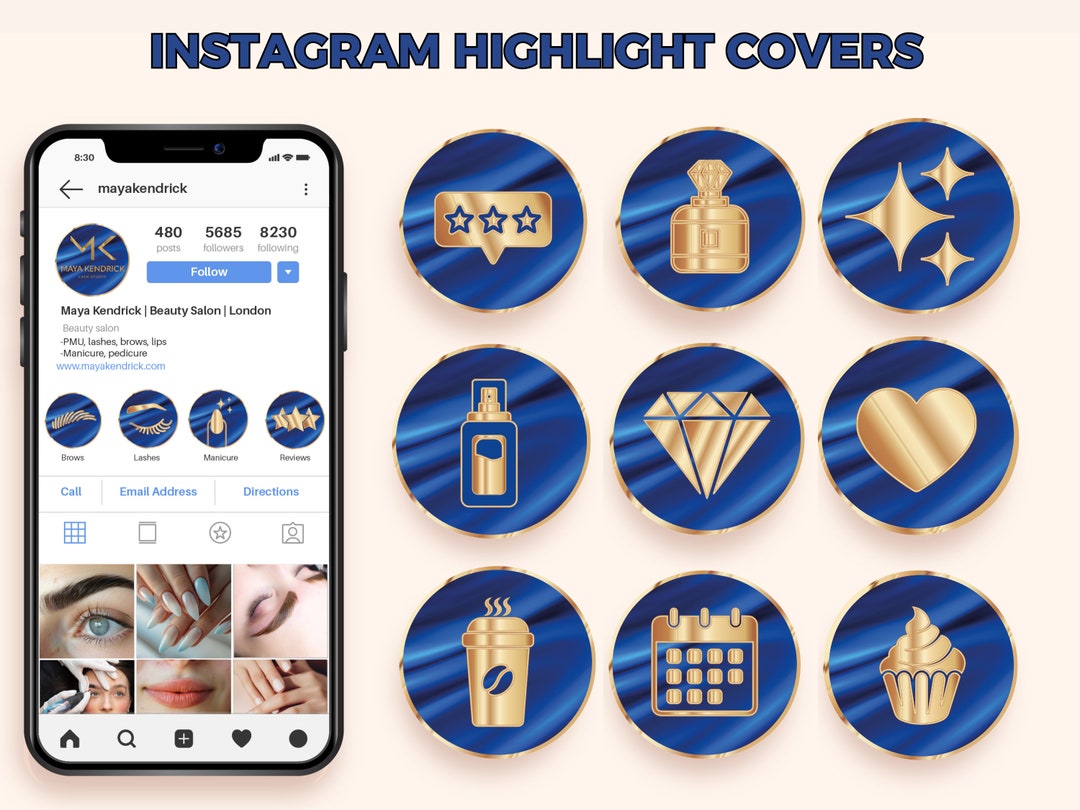 Instagram Story Highlight Covers Blue Silk and Gold IG Stories ...