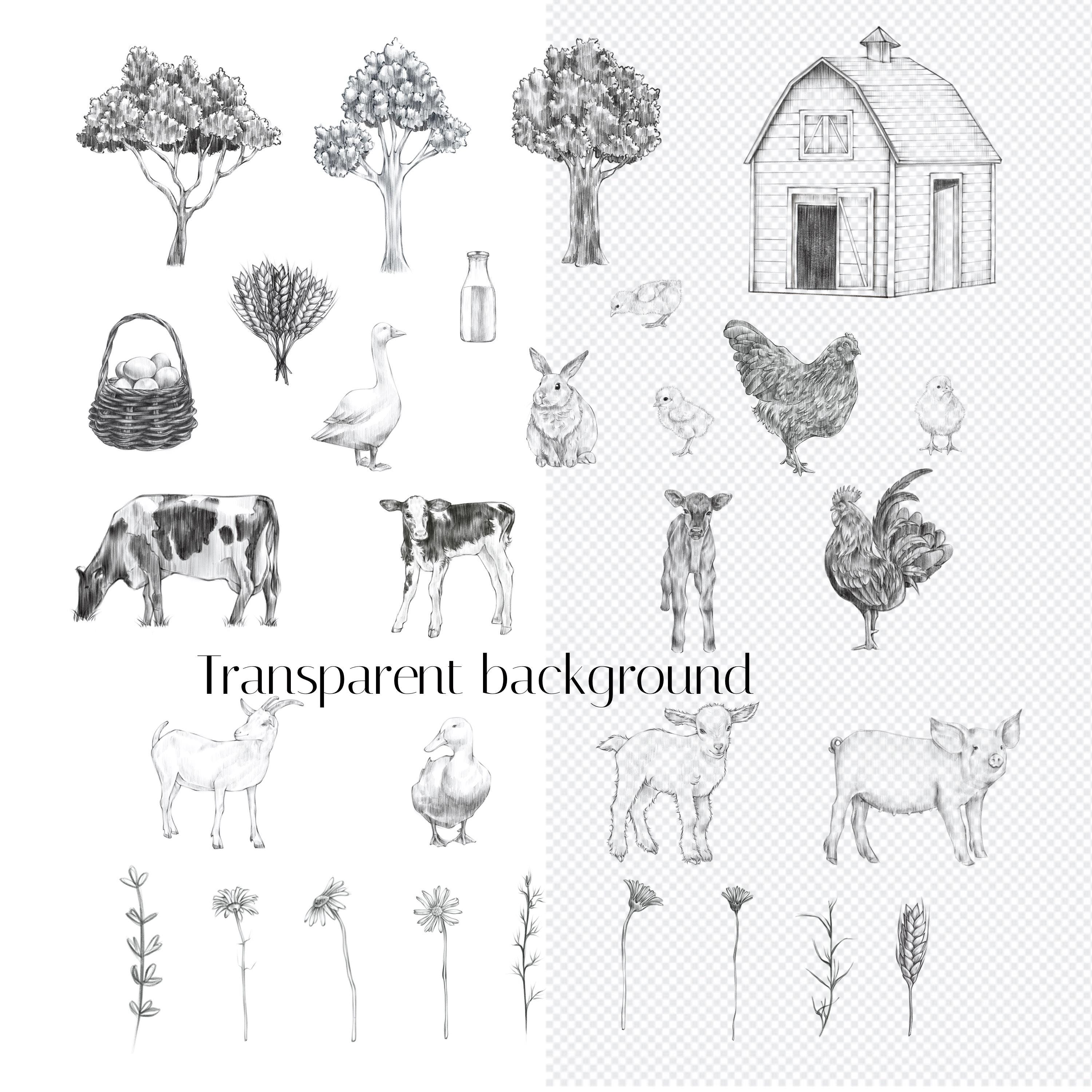 Cow Animal Illustration Bundle Goose Rabbit Goat Pig Chicken Farm Peak ...