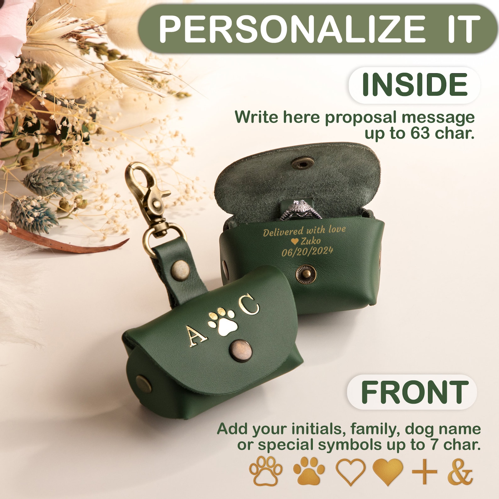 Personalized Wedding Ring Pouch With Collar for Pet, Proposal Leather ...