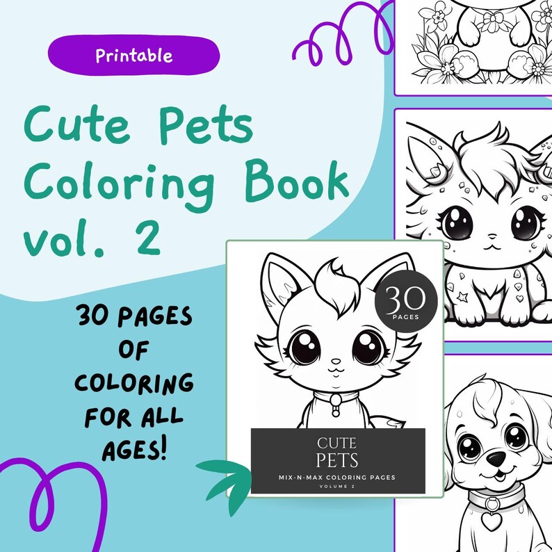 Cute Pets Mix N Match Coloring Pages Vol. 2 - Etsy