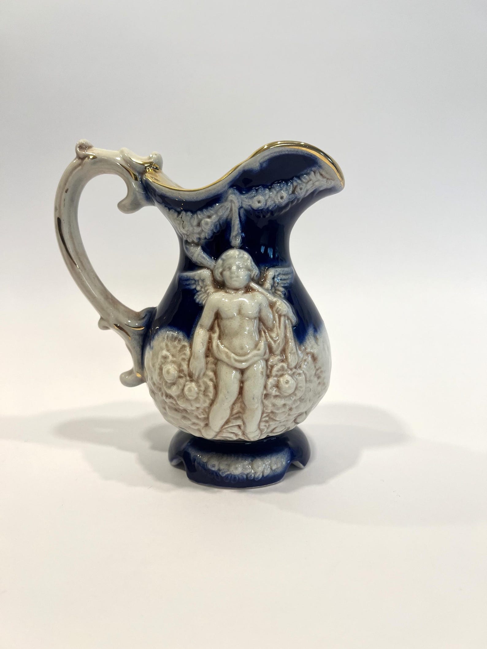 Vintage Italian Cherub Porcelain Pitcher | 3D Angel Design, Gold Trim ...