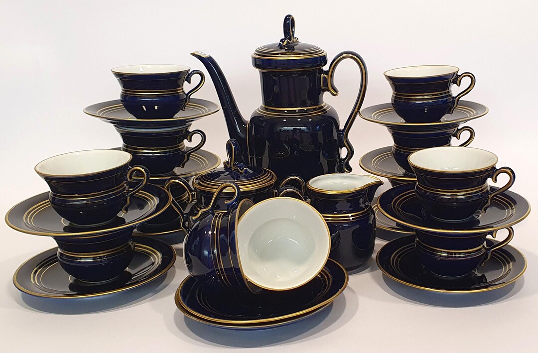 Vintage JLMENAU "valeria" Echt Kobalt Porcelain Espresso Set (27 Pieces ...